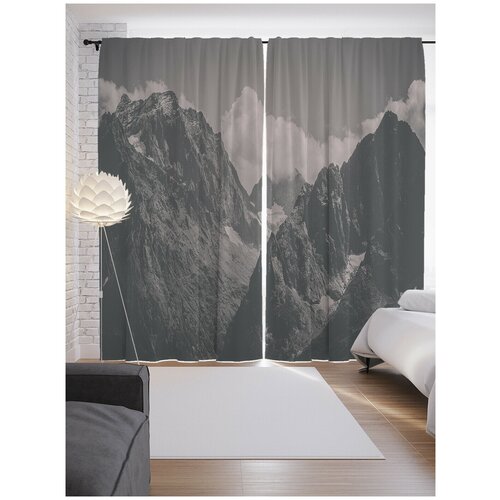 Фотошторы для кухни и спальни JoyArty "Величественные горы", 2 полотна со шторной лентой шириной по 145 см, высота 265 см