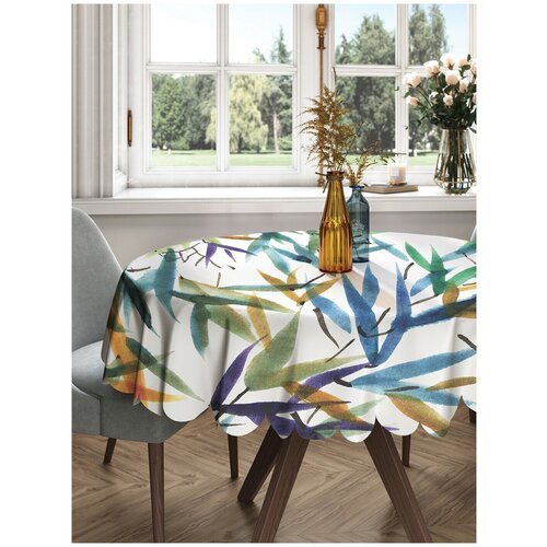 Круглая скатерть на кухонный и праздничный стол JoyArty "Краски листьев" из сатена, диаметр 150 см