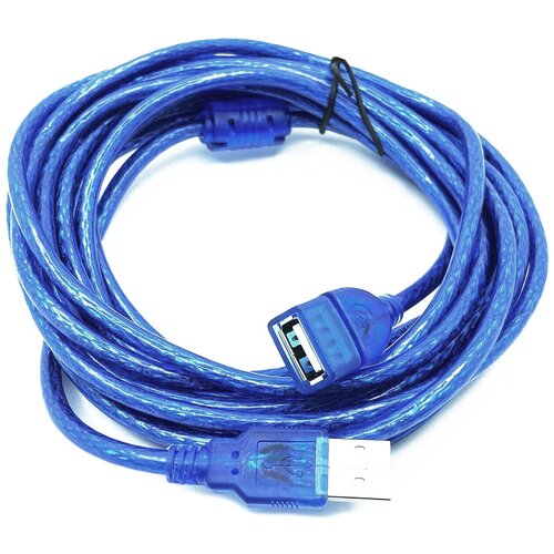 Кабель удлинитель USB 2.0 A(M) - USB A(F) синий 10м с фильтром AA