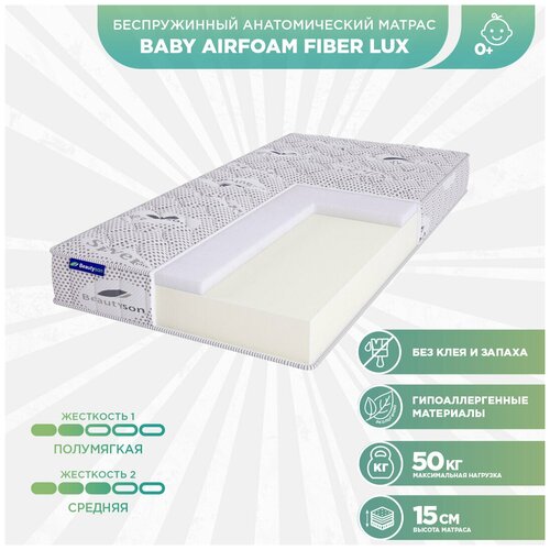 Матрас детский беспружинный Beautyson Baby AirFoam Fiber LUX 60x125 (Белый), без клея и запаха
