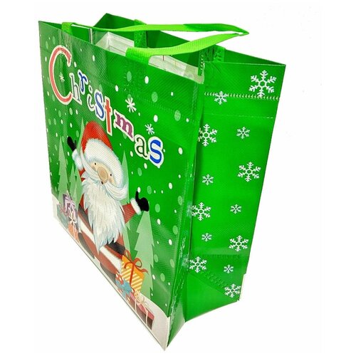 Пакет подарочный новогодний / Пакет-сумка с ручками "Дед Мороз", зеленый