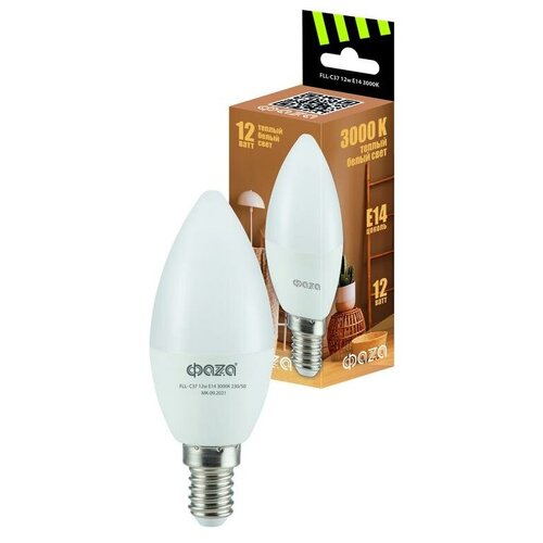 Лампа светодиодная LED 12Вт E14 3000K свеча 230/50 ФАZА | код 5038509 | JazzWay (2шт. в упак.)