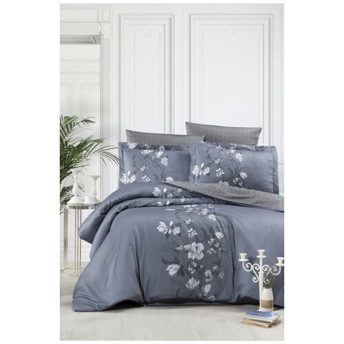 Комплект постельного белья из сатина Evan indigo Karven (серо-голубой), 1,5 спальный (наволочки 50x70)