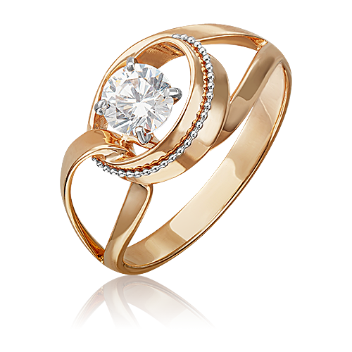 Перстень PLATINA, комбинированное золото, 585 проба, родирование, фианит, размер 16.5