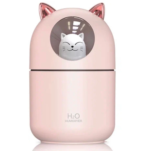 Увлажнитель воздуха мини Котик с подсветкой, ультразвуковой увлажнитель для дома, ночник светильник. Розовый