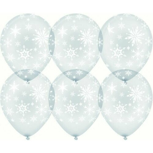 Шарики воздушные (12'/30 см) Искры снежинок, Прозрачный (600), кристалл, 5 ст, 25 шт. набор шаров на праздник