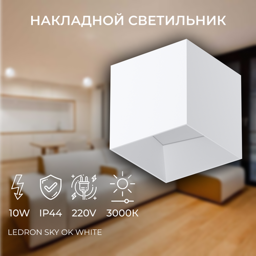 Накладной потолочный, влагостойкий светодиодный светильник Ledron SKY OK White 10W