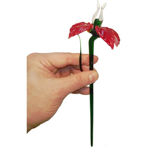 Искусственный цветок стеклянный Фуксия красная 24 см, сувенир из стекла ручной работы