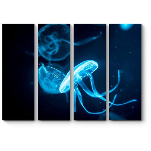 Модульная картина Неоновый танец медуз под водой 100x75