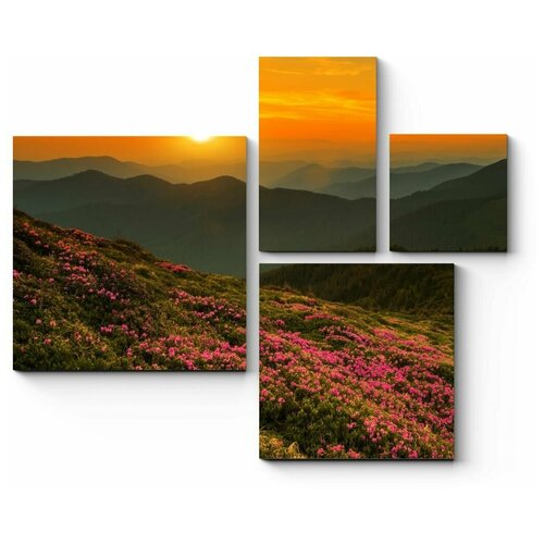 Модульная картина Волшебные розовые цветы в горах 112x93