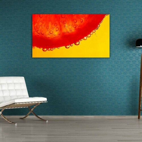 Картина на холсте 60x110 LinxOne "Долька вода пузырьки апельсин" интерьерная для дома / на стену / на кухню / с подрамником