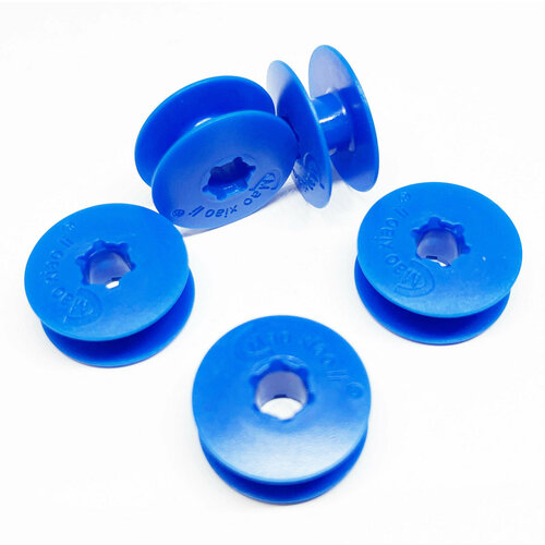 Комплект синих пластиковых шпуль (10 шт) для промышленных швейных машин JACK F4, 5550, JUKI 8100-8700, AURORA 8700.