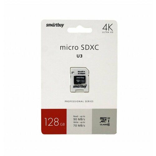 Micro SDXC карта памяти Smartbuy 128GB U3 V30 A1 Advanced R/W up to 90/55 с адапт. (SB128GBSDU1A-AD)