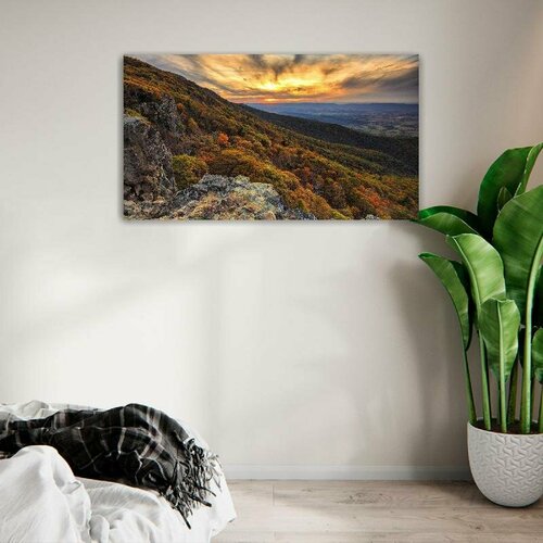 Картина на холсте 60x110 LinxOne "Деревья вечер горизонт туман" интерьерная для дома / на стену / на кухню / с подрамником