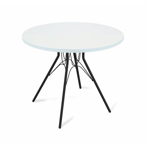 Стол кухонный, стол круглый, стол обеденный D-80х75,2см, белоснежная шагрень/черный муар