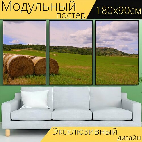 Модульный постер "Сельское хозяйство, поле, пшеница" 180 x 90 см. для интерьера