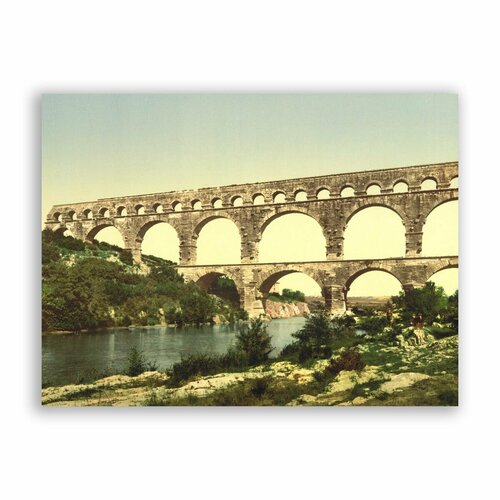 Постер, плакат на бумаге / Roman bridge over the Gard, Nimes, France / Размер 80 x 106 см