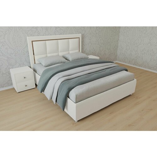 Двуспальная кровать Вирджиния 140x200 с подъемным механизмом и с коробом для белья велюр белый без ножек