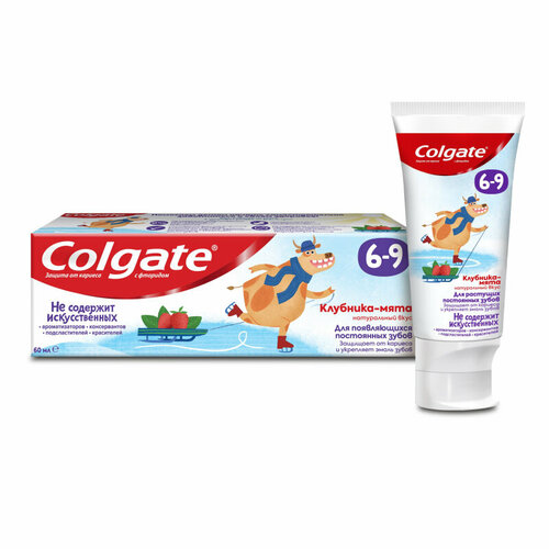 Детская зубная паста COLGATE Клубника-Мята, с фтором,6-9лет, 60 мл