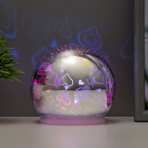 RISALUX Ночник "Зеркальный шар любовь" LED RGB от батареек 2хАА хром 10х10х10см RISALUX