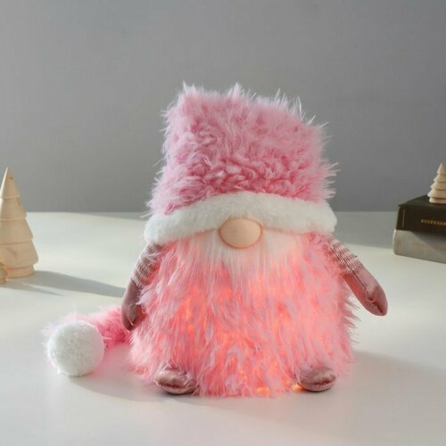 Кукла интерьерная свет "Дед Мороз в розовой шубке и длинном колпаке" 20х20х25 см (комплект из 2 шт)