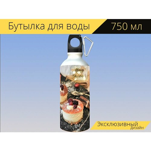 Бутылка фляга для воды "Чизкейк, десерт, фрукты" 750 мл. с карабином и принтом