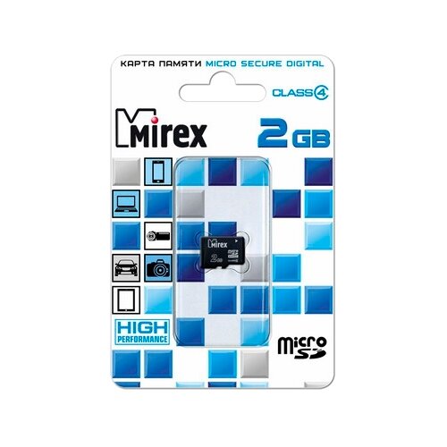 Карта памяти Mirex microSD 2 ГБ Class 4, R/W 12/5 МБ/с, 1 шт., черный