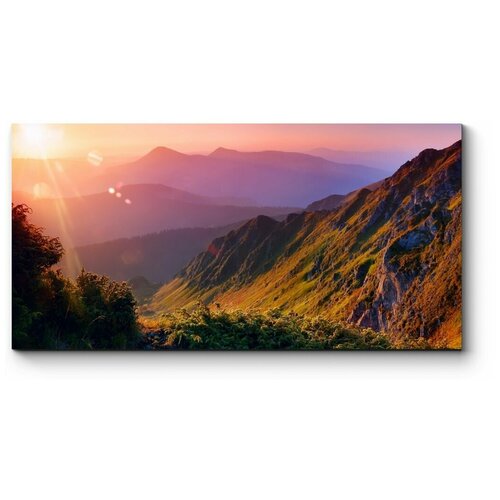 Модульная картина Летний пейзаж в горах на рассвете 70x35