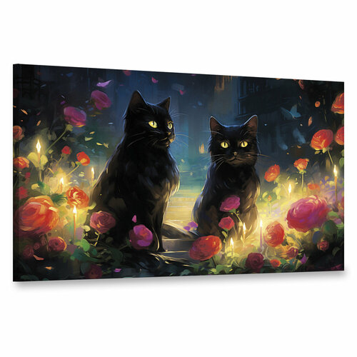 Интерьерная картина 100х60 "Коты под лунным светом"