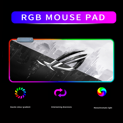 Игровой коврик для мыши и клавиатуры с RGB подцветкой 80х30 см Asus ROG черно-белый