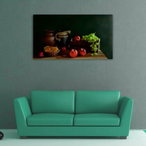 Картина на холсте 60x110 LinxOne "Натюрморт кувшин персики" интерьерная для дома / на стену / на кухню / с подрамником