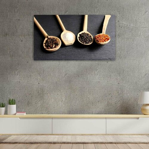 Картина на холсте 60x110 LinxOne "Четыре деревянных ложки со" интерьерная для дома / на стену / на кухню / с подрамником