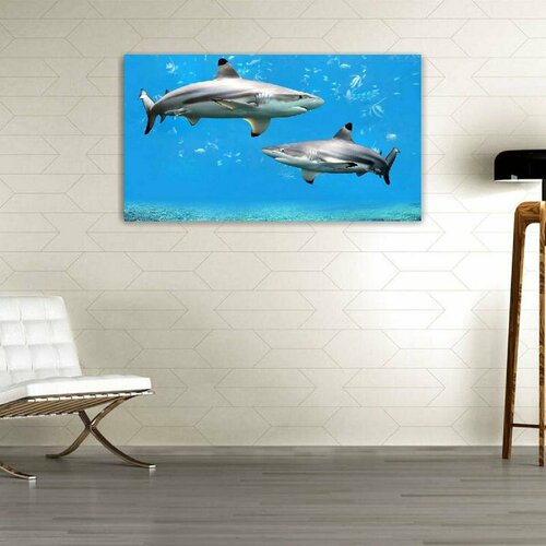 Картина на холсте 60x110 LinxOne "Море Хищники Акулы" интерьерная для дома / на стену / на кухню / с подрамником