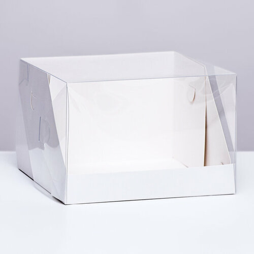 Кондитерская коробка с пластиковой крышкой, белая 20,5 х 20,5 х 14 см