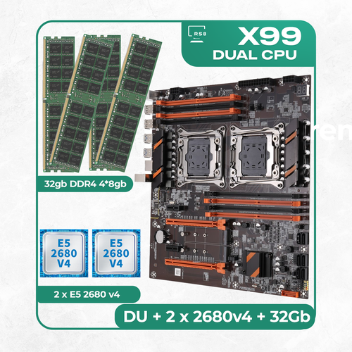 Комплект материнской платы X99: ZX-DU99D4 + 2 x Xeon E5 2680v4 + DDR4 32Гб 4х8Гб