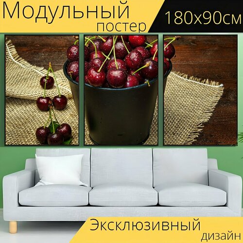Модульный постер "Вишня, фрукты, витамины" 180 x 90 см. для интерьера
