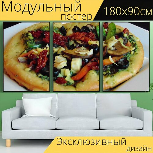 Модульный постер "Небольшой, гурман, пицца" 180 x 90 см. для интерьера