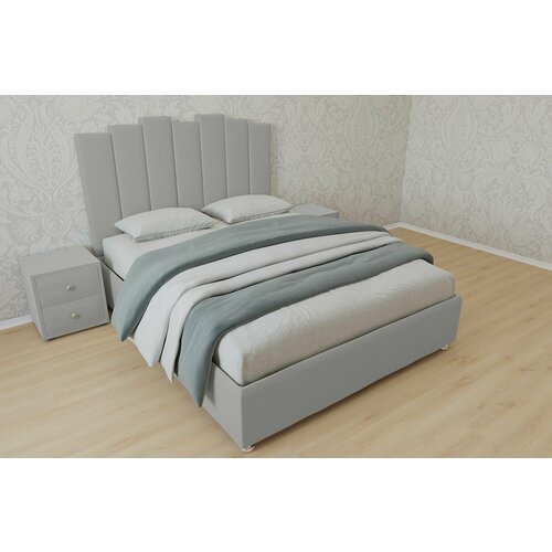 Двуспальная кровать Джульетта 180x200 с подъемным механизмом и с коробом для белья велюр серый ножки 13 см хром