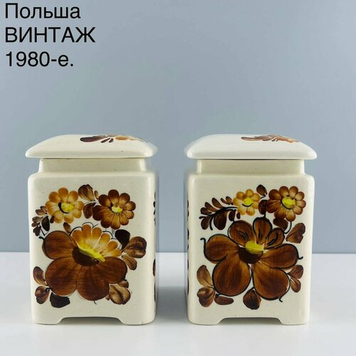 Винтажная пара чайниц "Душистые". Фаянс Wloclawek, роспись. Польша, 1980-е.