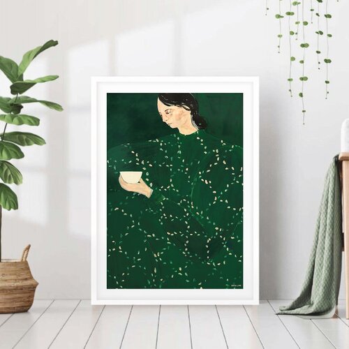 Постер "Зеленая пижама Sofia Lind " 40 на 50 в белой рамке / Картина для интерьера / Плакат / Постер на стену / Интерьерные картины