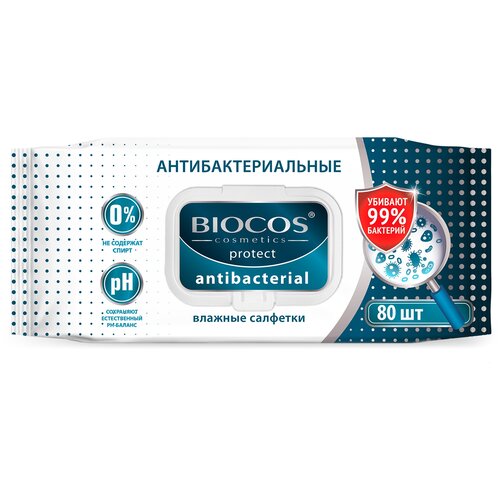 BioCos Влажные салфетки Protect Antibacterial, 80 шт.
