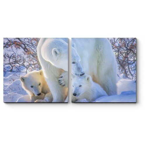 Модульная картина Семейная прогулка полярных медведей 90x45