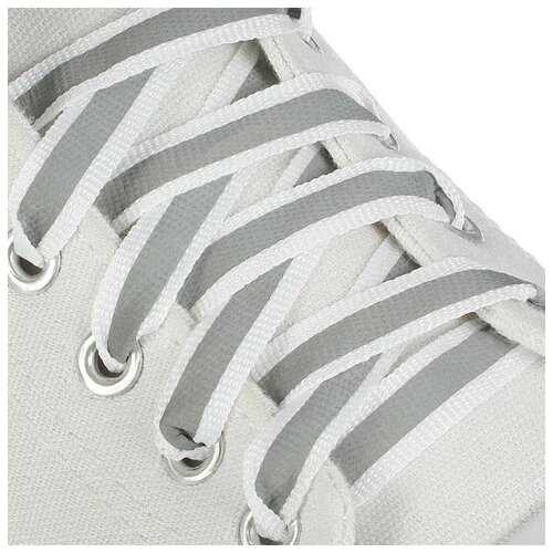 Шнурки для обуви, пара, плоские, со светоотражающей полосой, 10 мм, 70 см, цвет белый