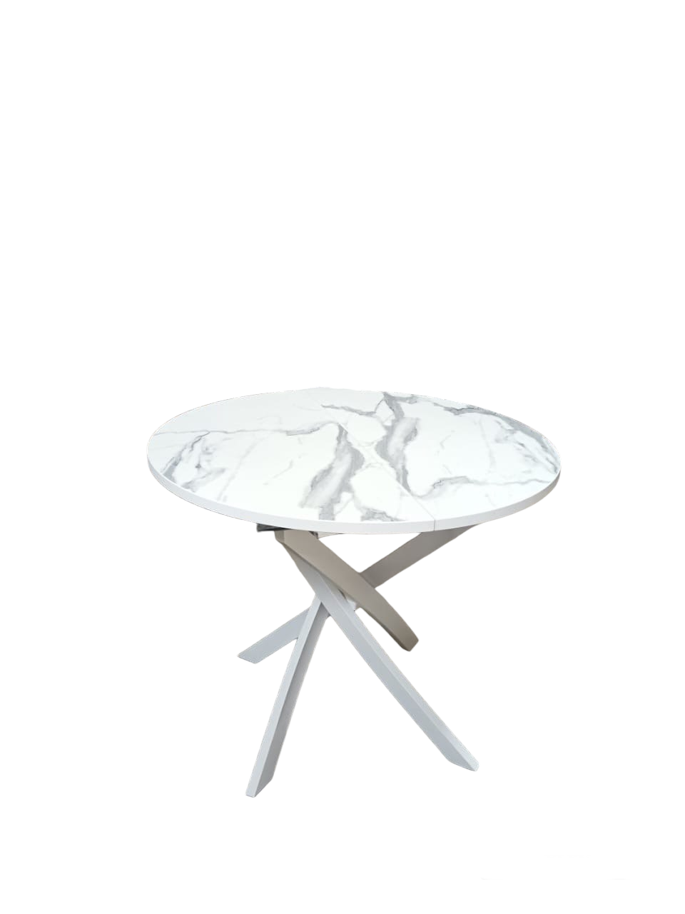 Стол обеденный раздвижной, 90х90х75 см, белый мрамор с белой окантовкой