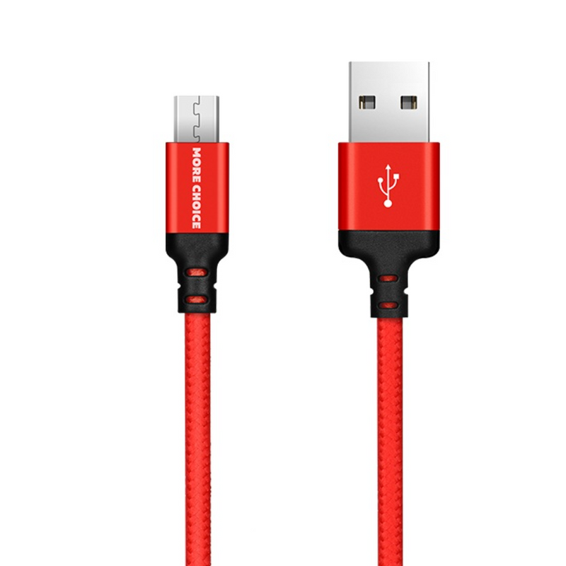 Дата-кабель плоский More choice K12m USB 2.1A для micro USB нейлон 1м Black Red