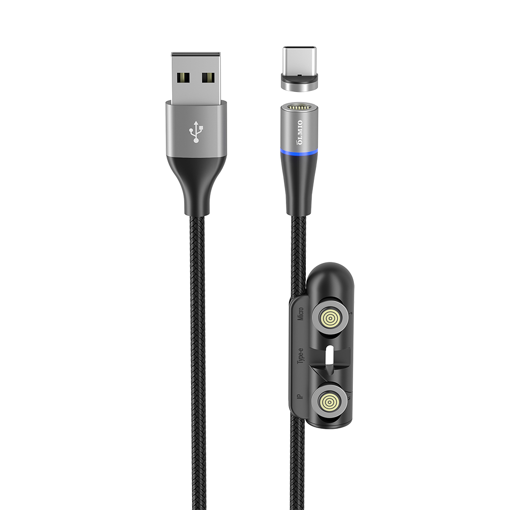 Кабель OLMIO MagCable 3in1, USB2.0 - microUSB/typeC/8-pin, ЧИПА) для