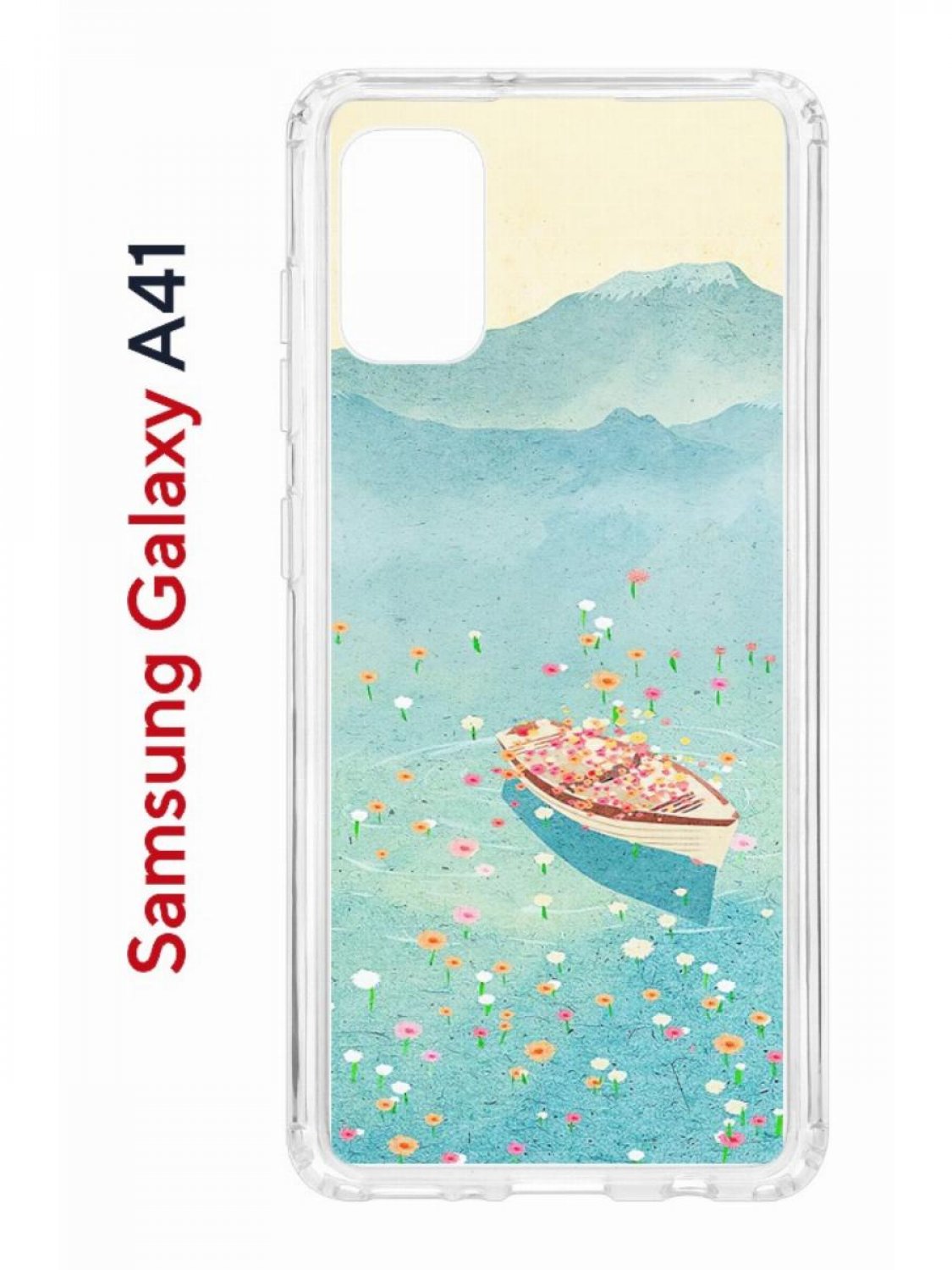Чехол на Samsung A41 Kruche Print озеро цветов, противоударный бампер, с защитой камеры