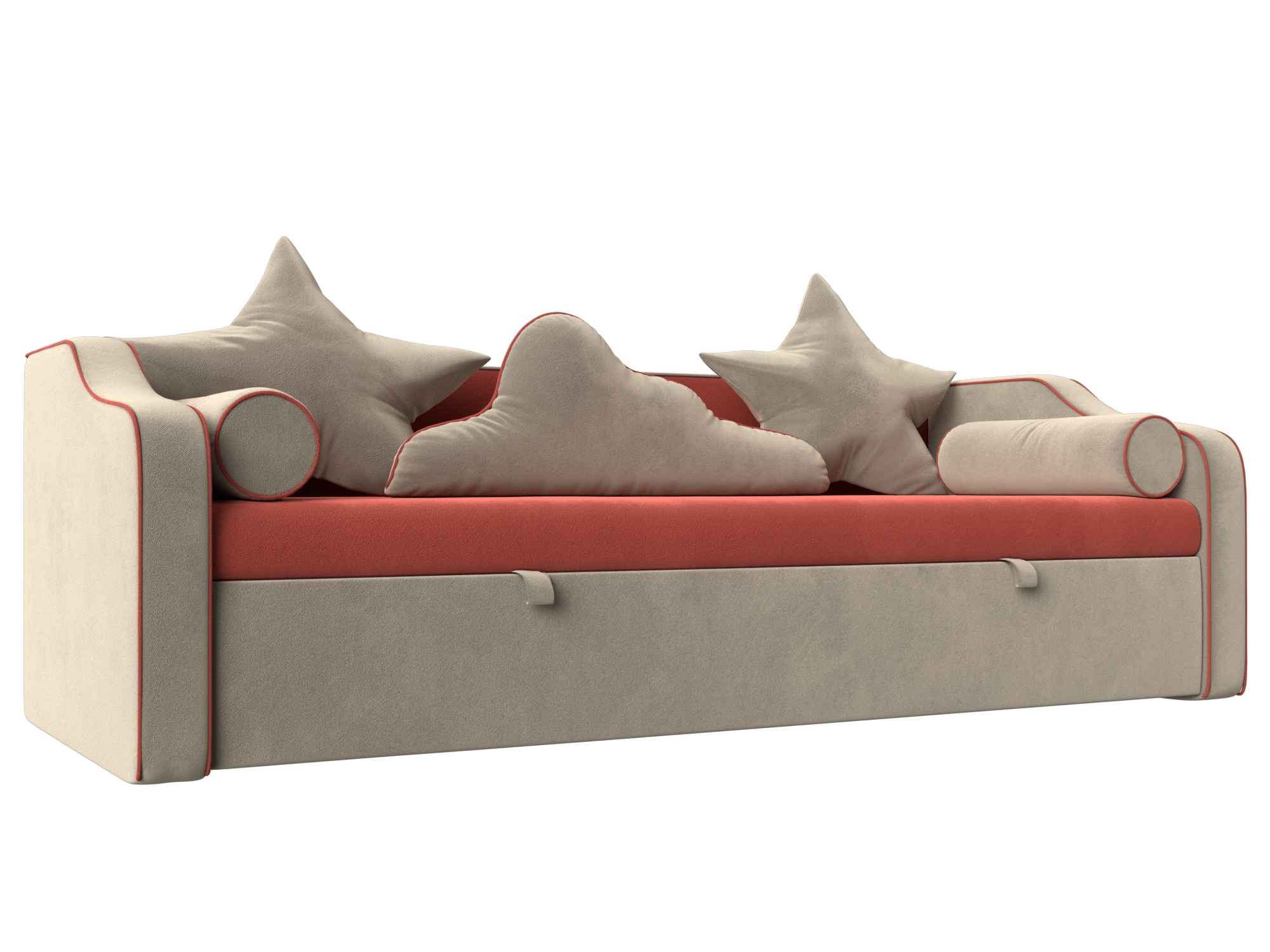 Детский диван-кровать Лига Диванов Рико Коралловый/Бежевый (микровельвет)