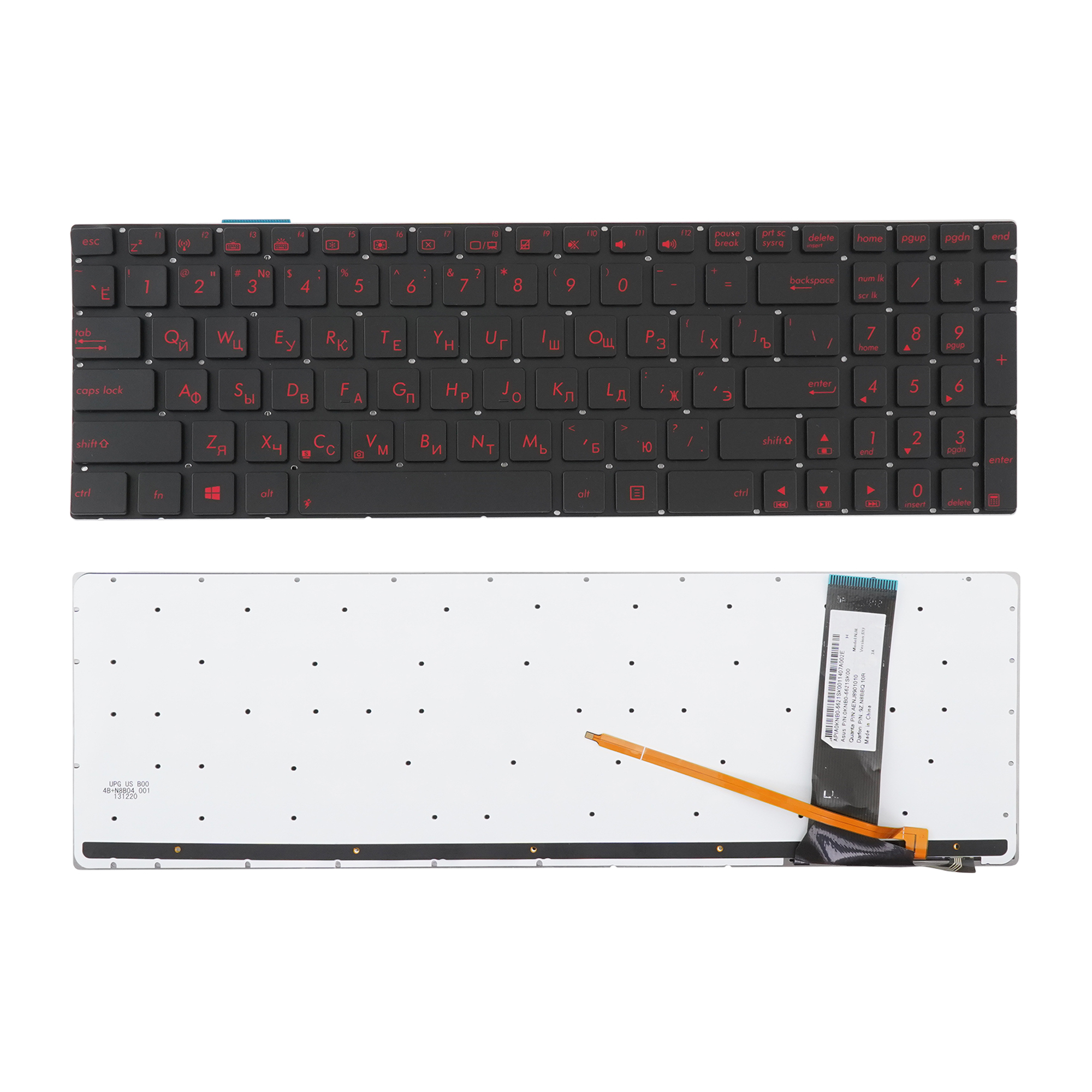 Клавиатура Azerty для ноутбука Asus N56 черная без рамки с подсветкой