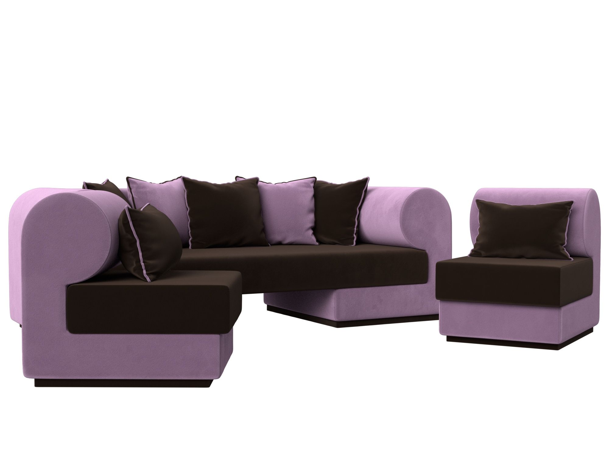 Набор Кипр-3 (диван, 2 кресла) микровельвет коричневый/сиреневый